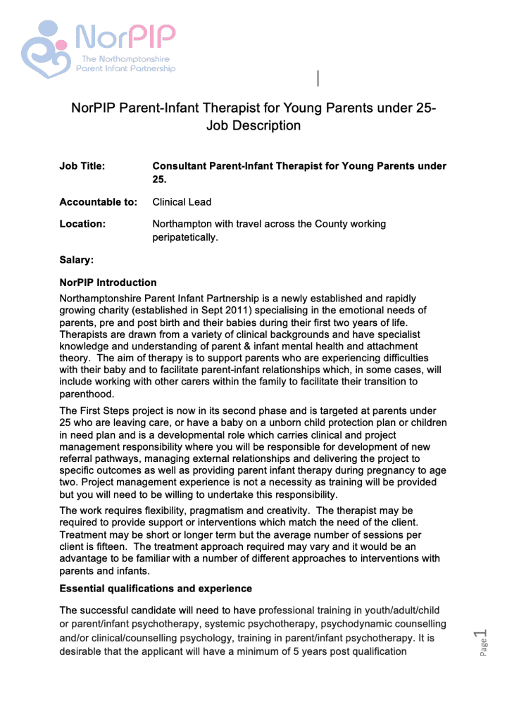 Job Description Parent-Infant Therapist Young Parents Project – Parent ...
