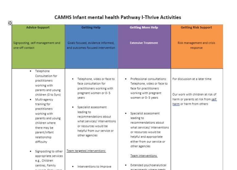 CAMHS Infant mental health Pathway I-Thrive Activities – Parent-Infant ... CAMHS Infant mental health Pathway I-Thrive Activities – Parent-Infant ...